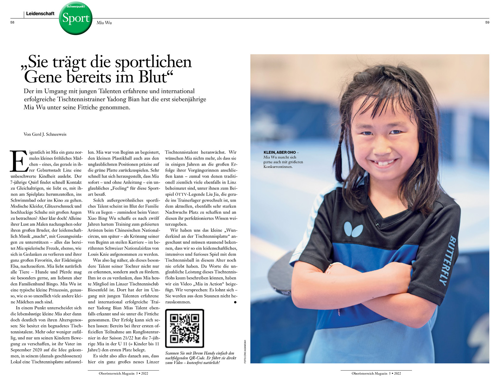 Mia Wu - Linzer Tischtennistalent - Gerd J. Schneeweis